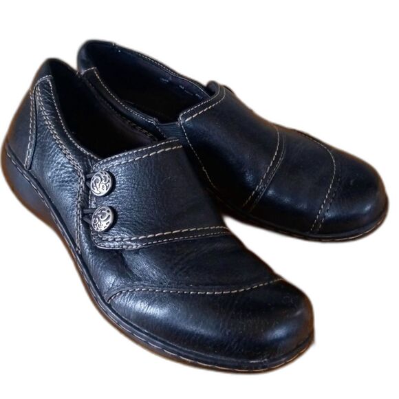 Clarks | Shoes | Clarks Black Leather Comfort Loafer 7m Walking Foot ...